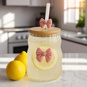 Flamenco Mystique Sklenice KOKARDA 450 ml s vlnitými stěnami, brčkem a víčkem SZK183