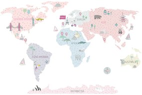 Pastelowe Love Dětské nástěnné samolepky MAPA SVĚTA růžové Zvolte rozměr: S, Zvolte jazyk: Anglický