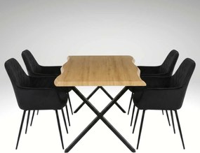 Vikio Jídelní set pro 4 osoby 160x90 cm soft dub noha X černá židle s područkami VJS226-4C