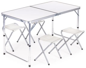 modernHOME Turistický stůl, skládací stůl, sada 4 židlí Bílá