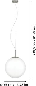 Eglo 63269 - Lustr na lanku PIEDALE 1xE27/60W/230V pr. 35 cm matný chrom