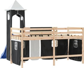 vidaXL Dětská patrová postel s věží bílá a 80 x 200 cm borovice [3207063] Barva: Černá