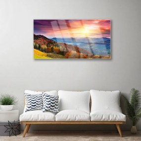 Obraz na skle Hora Les Slunce Krajina 100x50 cm