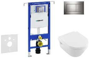 Geberit Duofix - Modul pro závěsné WC s tlačítkem Sigma30, lesklý chrom/chrom mat + Villeroy Boch - WC a sedátko, DirectFlush, SoftClose, CeramicPlus 111.355.00.5 NB6