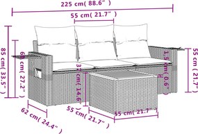 4dílná zahradní sedací souprava s poduškami šedá polyratan 3256767
