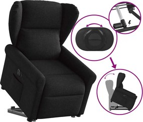 Elektrické zvedací polohovací křeslo černé textil 3303396