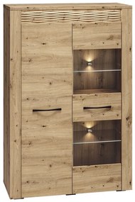 Casarredo - Komfort nábytek Komoda s vitrínou PATENS 2-dveřová nízká s LED osvětlením, dub artisan