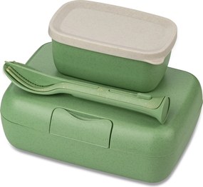 Obědové boxy Candy Ready Organic Nature s příbory zelené 3 díly