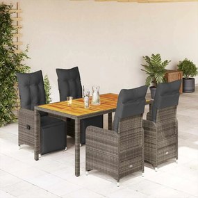 5dílný zahradní bistro set s poduškami šedý polyratan 3277159