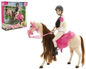 Kůň česací hýbající se + panenka žokejka Anlily plast v krabici 35x36x11cm