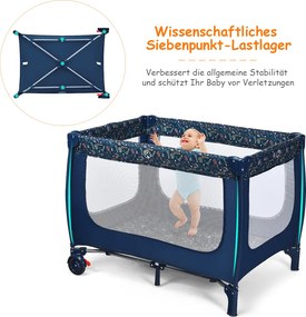 Costway 2 v 1 Cestovní postýlka a ohrádka – 125 × 65 × 76 cm, modrý