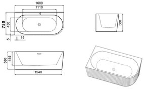 BPS-koupelny Volně stojící rohová akrylátová vana HYD-RIO504C levá 160x75 bílá, odtokový komplet bílý matný
