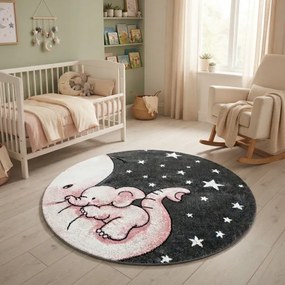 Dětský koberec KIDS 560 Spící slůně růžový kruh