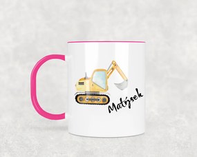 Domovi Plastový hrnek s vlastním jménem Bagr 330ml Barva ucha a zevnitř: Růžová