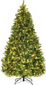 Costway Umělý vánoční stromek s LED světýlky Vánoční stromeček 210/225/240 cm