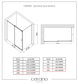 CERANO - Sprchový kout Santoro L/P - černá matná, transparentní sklo - 140x100 cm - posuvný