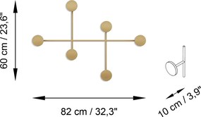 Nástěnný kovový věšák Dama 82 cm zlatý