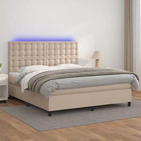 Box spring postel matrace a LED cappuccino 160x200cm umělá kůže 3135956