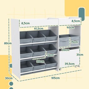 AIYAPLAY Dětský regál na hračky s 11 látkovými boxy, horní přihrádky, 3 samolepky, dětský regál s přihrádkami do dětského pokoje, mateřské školy, 105…