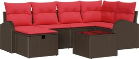 Set pohovek s polštářem s úložištěm Hnědá a červená polyratan 3359093