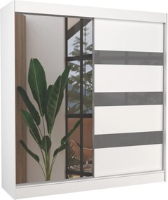 ADRK Furniture Posuvná skříň se zrcadlem a lacobelem TOURA 200 ADRK-SW-TOU-WGL-200