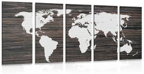 5-dílný obraz mapa světa na dřevě - 200x100 cm
