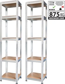 Regál Racks, kovový, MDF, 5 polic, balení 2 ks (1800 x 400 x 400 mm)