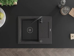 Mexen Enzo, granitový dřez 576x465x174 mm, 1-komorový, černá-skvrny s černým sifonem, 6506571005-76-B