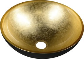 SAPHO MURANO BLACK-GOLD skleněné retro umyvadlo na desku, průměr 40cm, černá/zlatá AL5318-77
