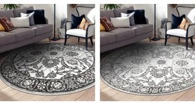 Kulatý koberec MATEO 8037/644 Moderní rám, květiny strukturální šedá velikost kruh 200 cm | krásné koberce cz
