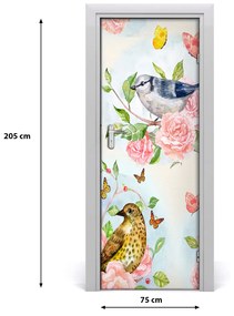 Samolepící fototapeta na dveře Ptáci motýli růže 75x205 cm