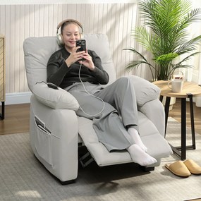 HOMCOM elektrické relaxační křeslo nastavitelná, USB připojení, opěrka nohou, boční kapsy, dálkové ovládání, 96x90x103 cm, krémová