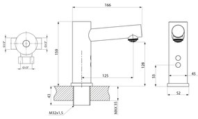 Aqualine senzorová stojánková baterie 6V DC (4xAA) nerez mat PS608