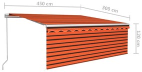 vidaXL Marketos Ručně zatahovací markýza s roletou a LED 4,5x3 m oranžovo-hnědá