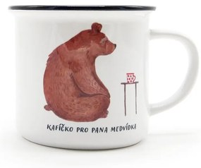 Keramický hrnek Kafíčko pro pana medvídka, 250 ml – s autorskou ilustrací, český design, ve stylu plecháčku