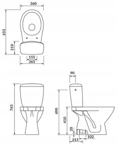 Cersanit Kaskáda, kombi wc se splachováním 3/6l, vertikální odpad + sedátko s polypropylenu, bílá, K100-207