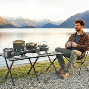 Outsunny kempingová sada nádobí 5dílná outdoor sada nádobí s rukojetmi chránícími před opařením, hrnec, pánev pro 4-5 osob, šedá