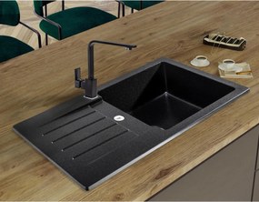 Sink Quality Natalie, kuchyňský granitový dřez 770x450x170 mm + chromový sifon, černá skvrnitá-BROCADE, SKQ-NAT.B.1KDO.X