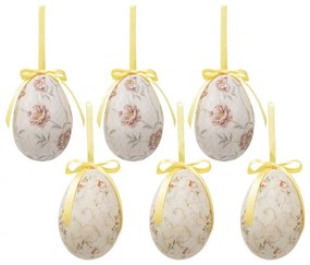 6ks dekorace béžové závěsné vajíčko s květy Spring Egg - Ø 7*10 cm