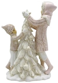 Vánoční dekorace socha děti u stromečku – 14x7x20 cm