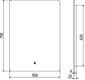 Mexen Sun, LED koupelnové zrcadlo s podsvícením 50 x 70 cm, 6000K, ochrana proti zamlžování, 9807-050-070-611-00