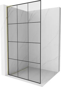 Mexen Kioto L, sprchová zástěna Walk-In 100 x 200 cm, 8mm čiré sklo černý vzor, ​​zlatý lesklý profil, 800-100-103-50-77