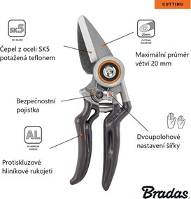 Zahradní nůžky KT-V1041, podávací ostří, ocel SK5, ALU - V-SERIES - BRADAS