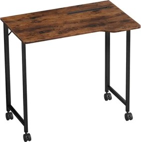 HOMCOM Skládací psací stůl 80 x 52 cm, počítačový stůl na kolečkách s přihrádkou na zařízení, snadná montáž, Hnědá