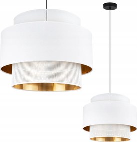 Závěsná Stropní Lustrová Lampa S Bílo-zlatým Glamour Stínítkem