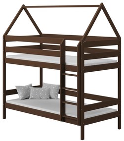 BabyBeds Dětská patrová postel DOMEČEK Velikost postele: 180x80 cm, Barva postele: Čokoláda, Úložný prostor: Přistýlka