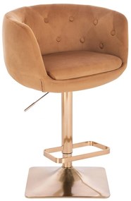 LuxuryForm Barová židle MONTANA  VELUR na zlaté hranaté podstavě - hnědá