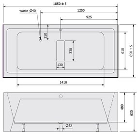 Polysan MARLENE D MONOLITH obdélníková vana 185x85x63cm, bílá, 71607MD