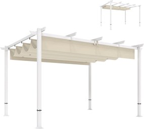Outsunny pergola se zatahovací střechou 3,90 × 2,97 m, magnetické zapínání, ochrana UPF 30+, samostatný zahradní altán s odvodněním, béžová | Aosom
