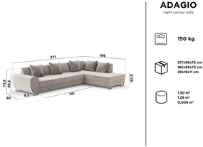 KOOKO HOME Rohová rozkládací sametová pohovka s úložným prostorem Adagio XL pravý roh